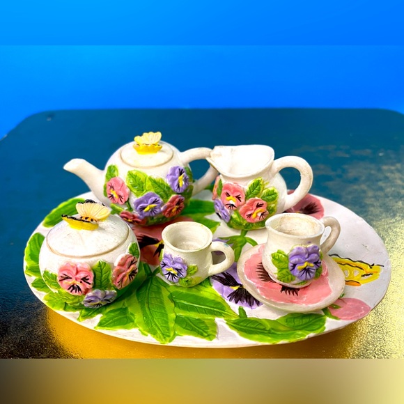 Accents | Pansy Butterfly Miniature Vintage Tea Set Wteapot Cups ...